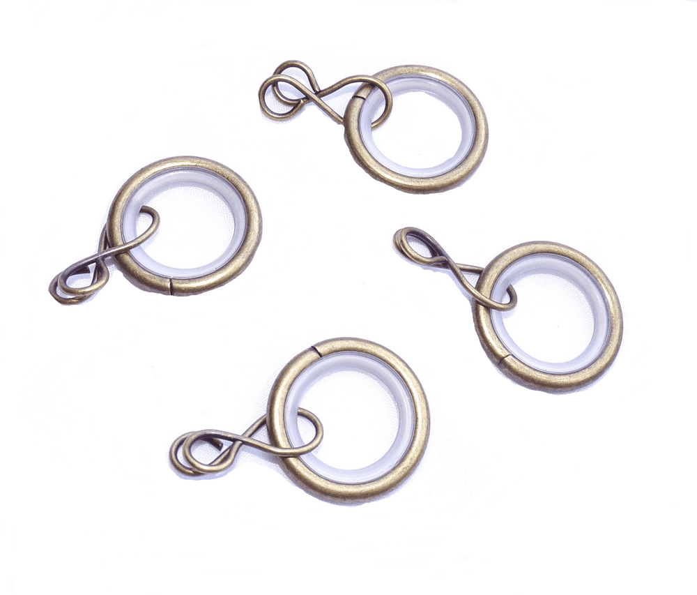 8mm - 13mm Antique Brass Metal Cafe Rod Glider Rings with Hook