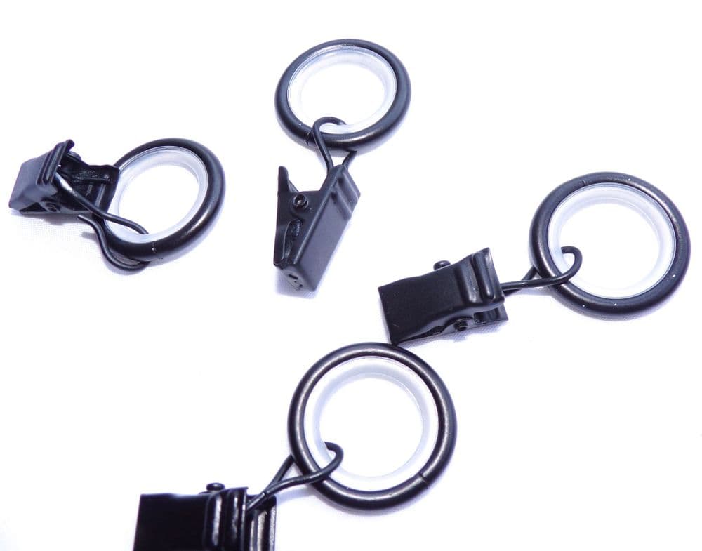 8mm - 13mm Matt Black Metal Cafe Rod Glider Rings with Clip