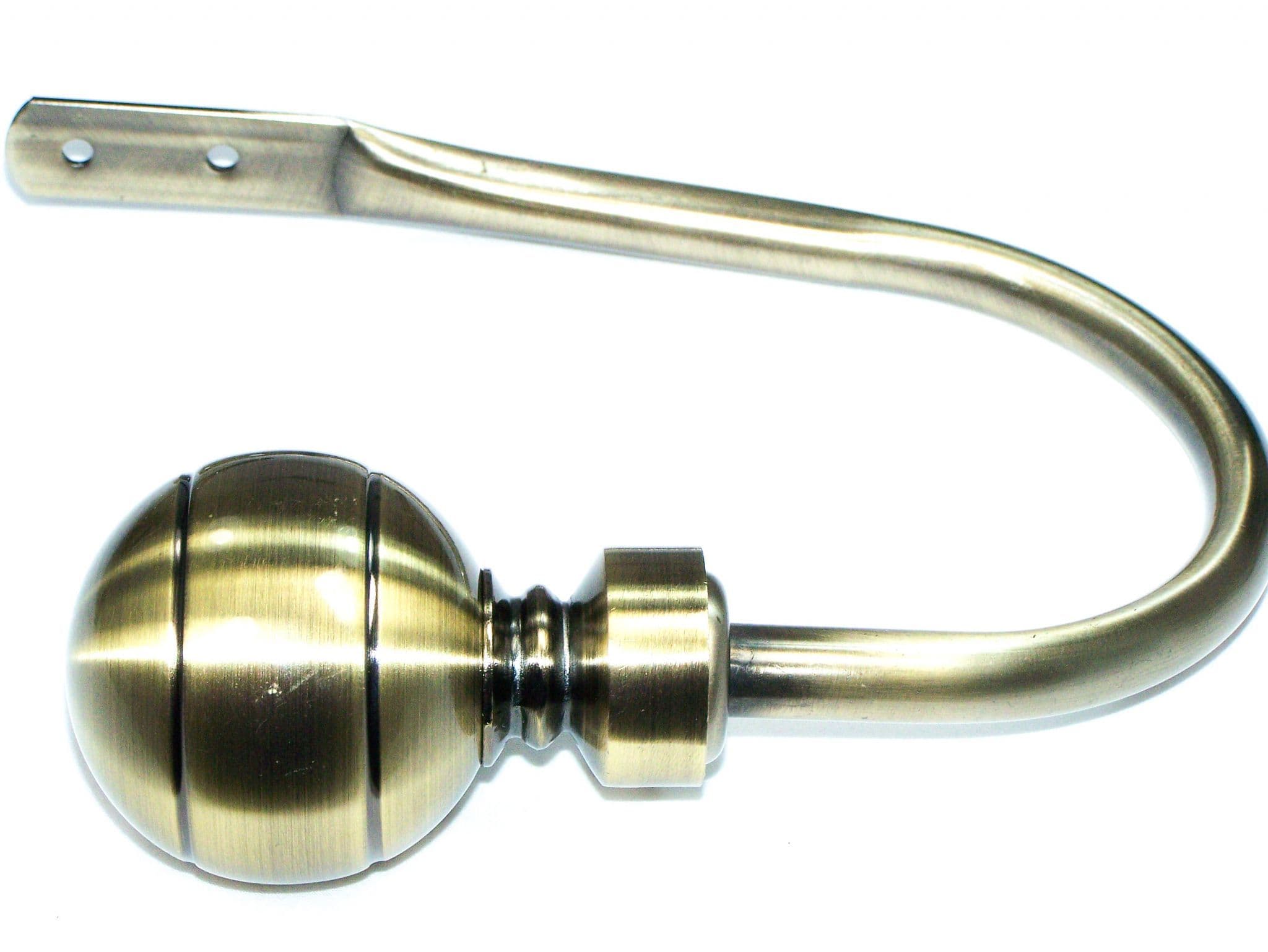 Large Antique Brass Ribbed Ball Curtain Tiebacks / Holdbacks