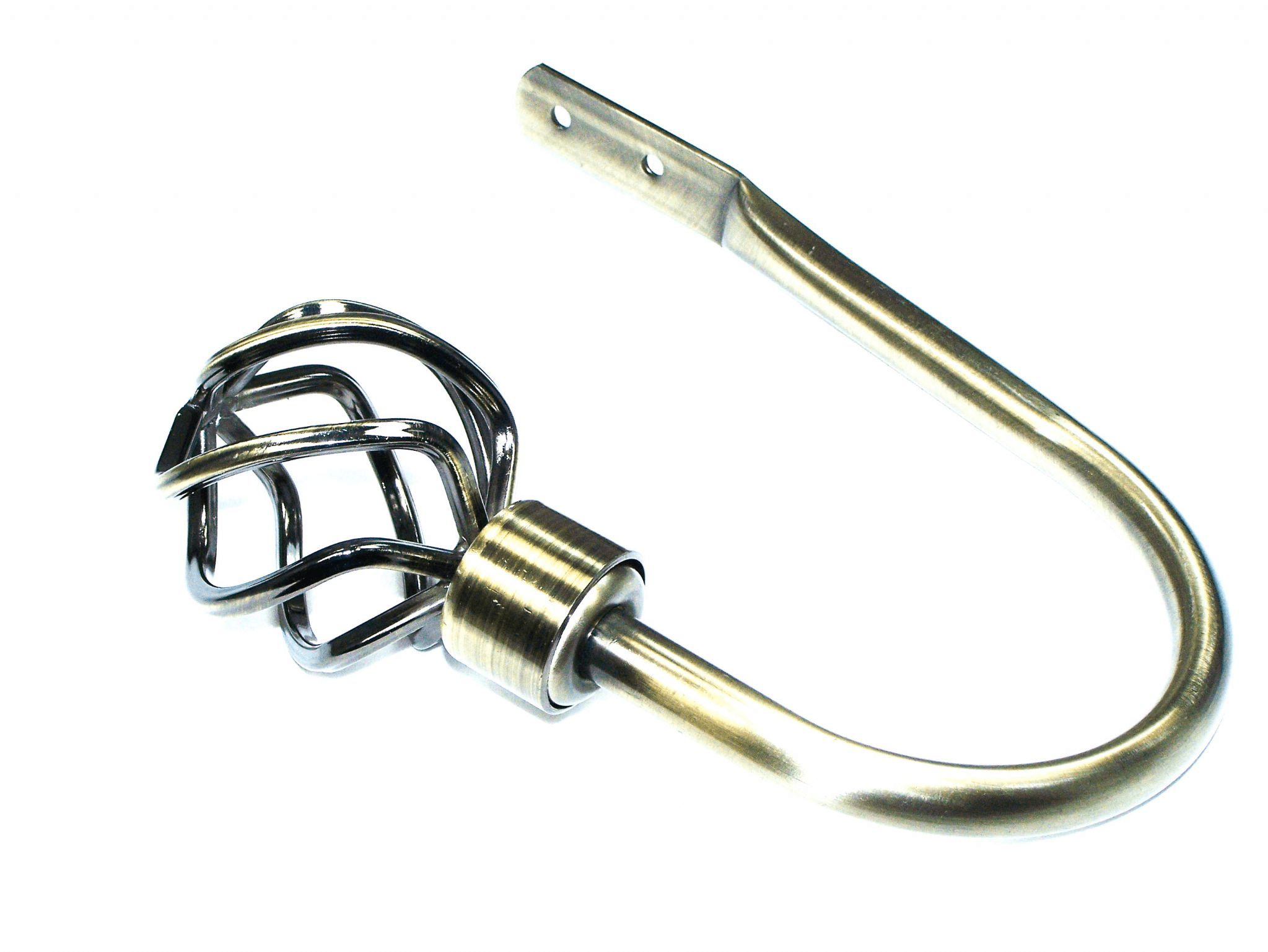 Large Antique Brass Twisted Cage Curtain Tiebacks / Holdbacks