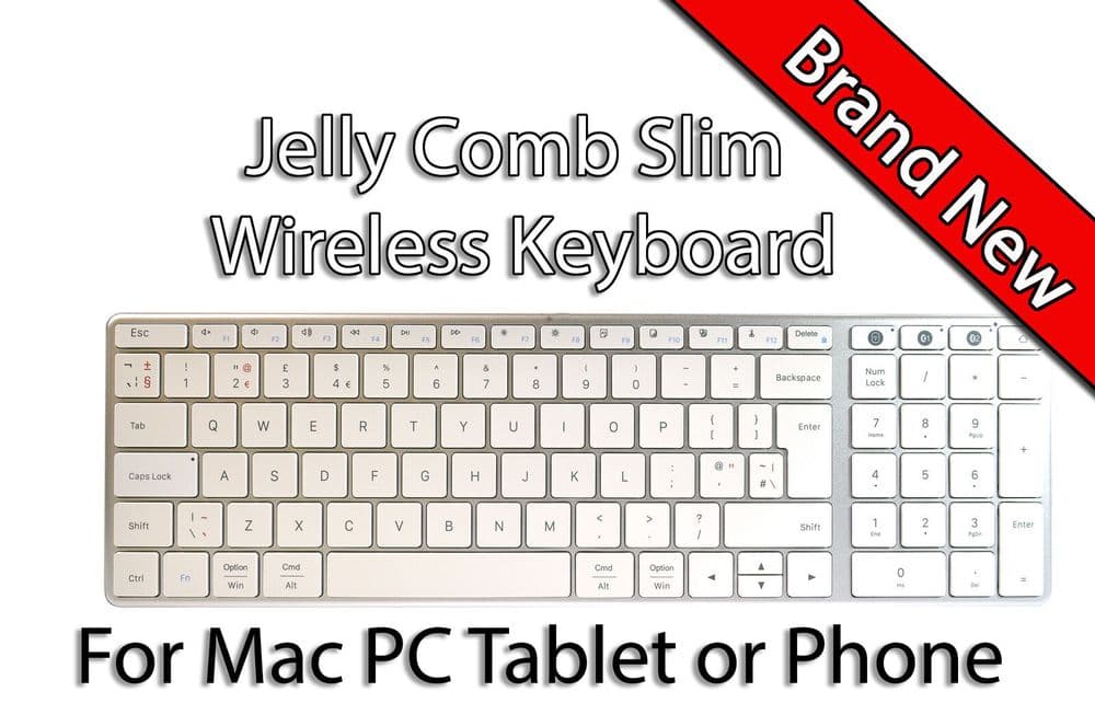 Jelly Comb 2 4GHz & Bluetooth Wireless Rechargeable Keyboard UK Layout ...