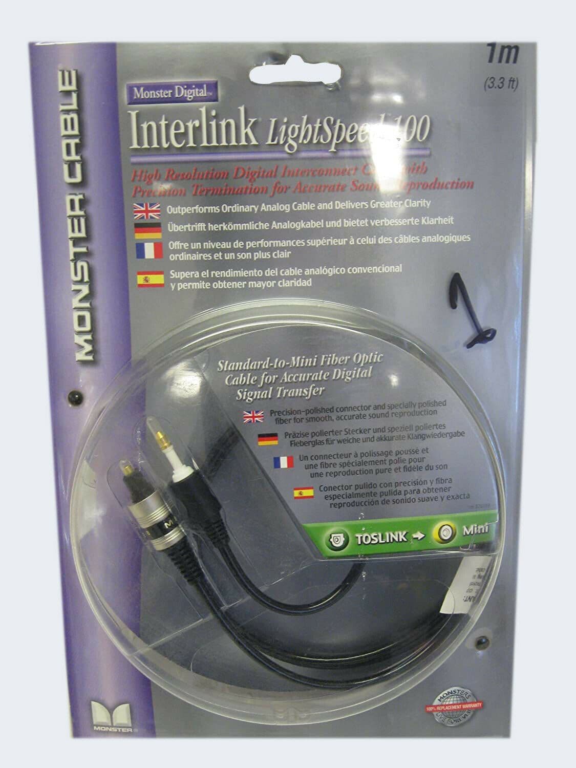 Monster Interlink Lightspeed 100 Toslink to Mini Optical Fibre Optic 1m ...