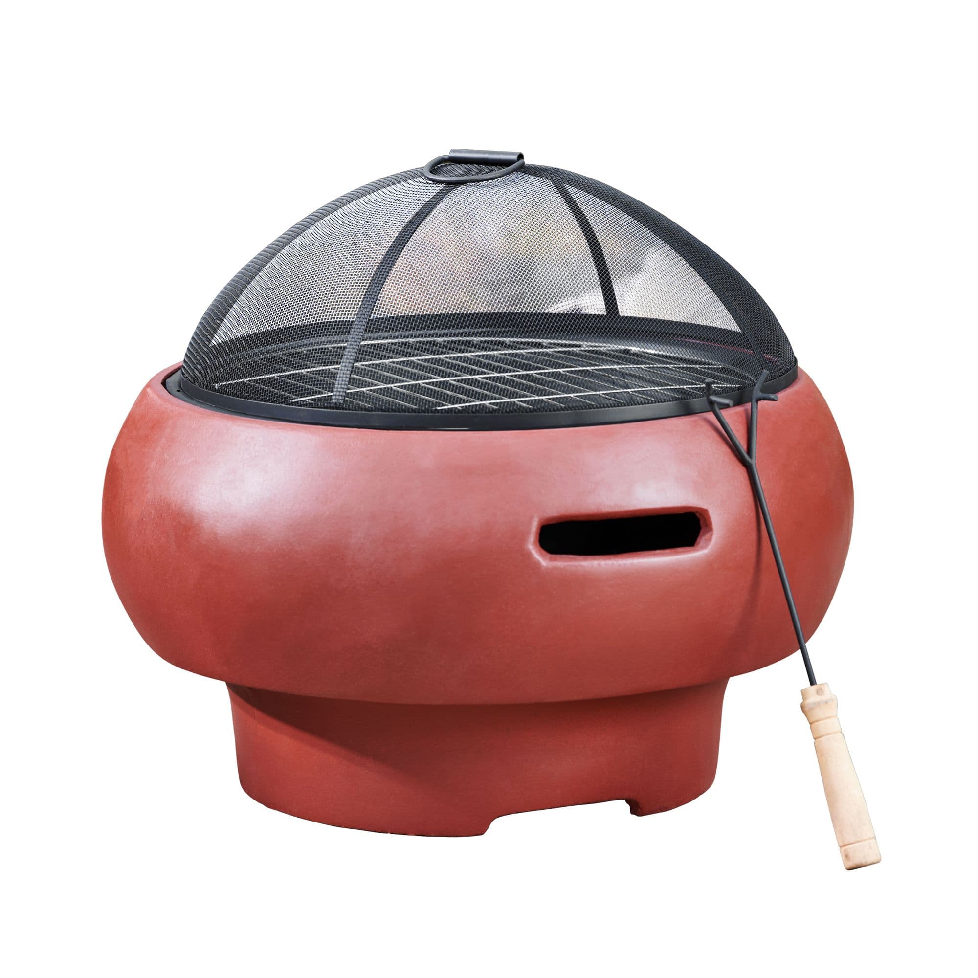 Garden Round Wood Burning Fire Pit Outdoor Log Burner Firepit Red