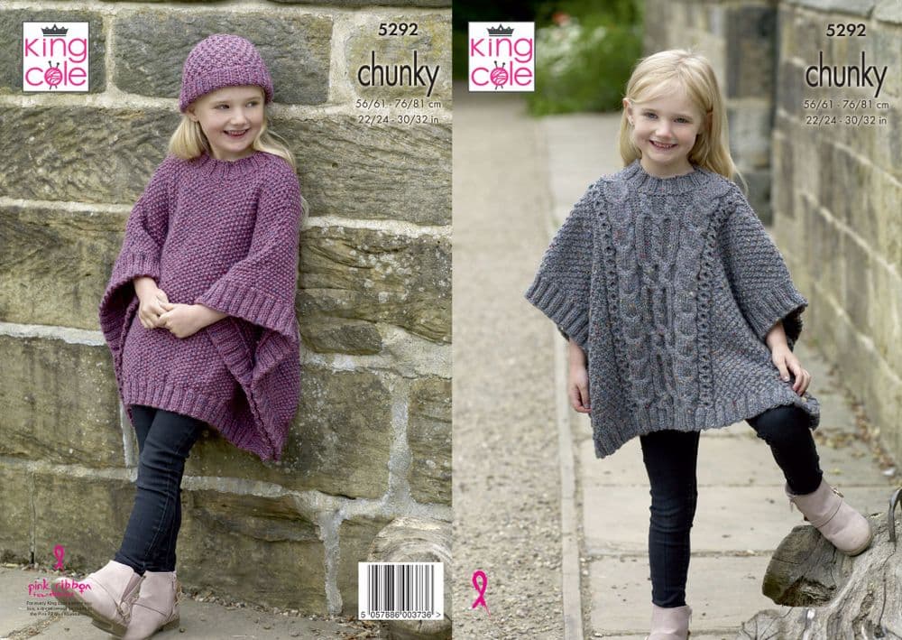King Cole Chunky Tweed Knitting Pattern - Tabbards & Hat 5292