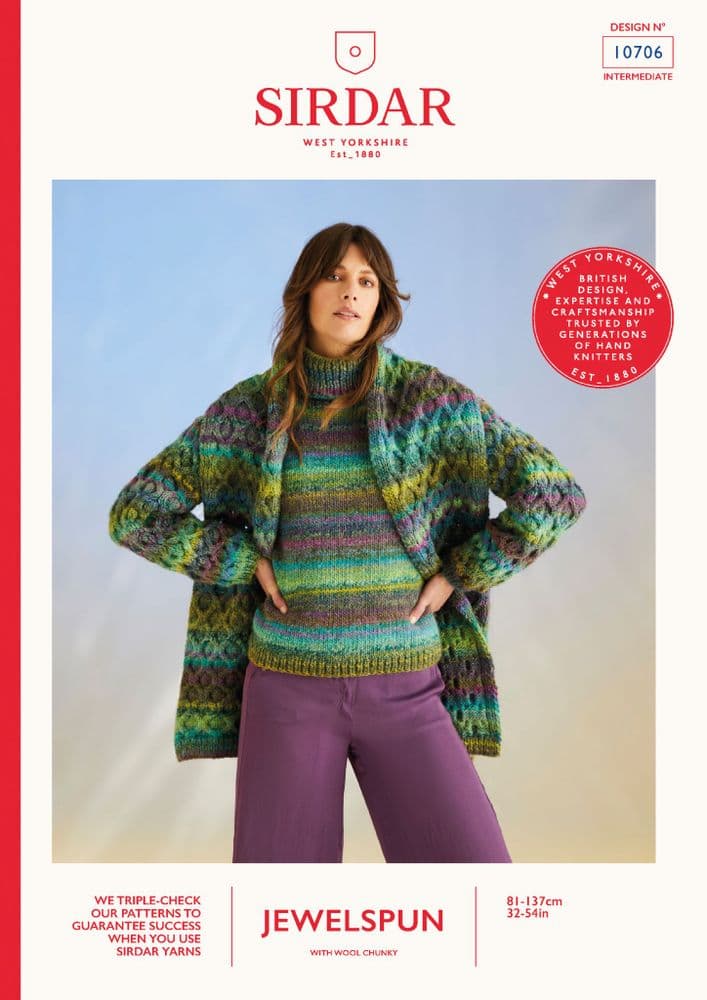 Sirdar Jewelspun With Wool Chunky Knitting Pattern - Sweater & Scarf 10706