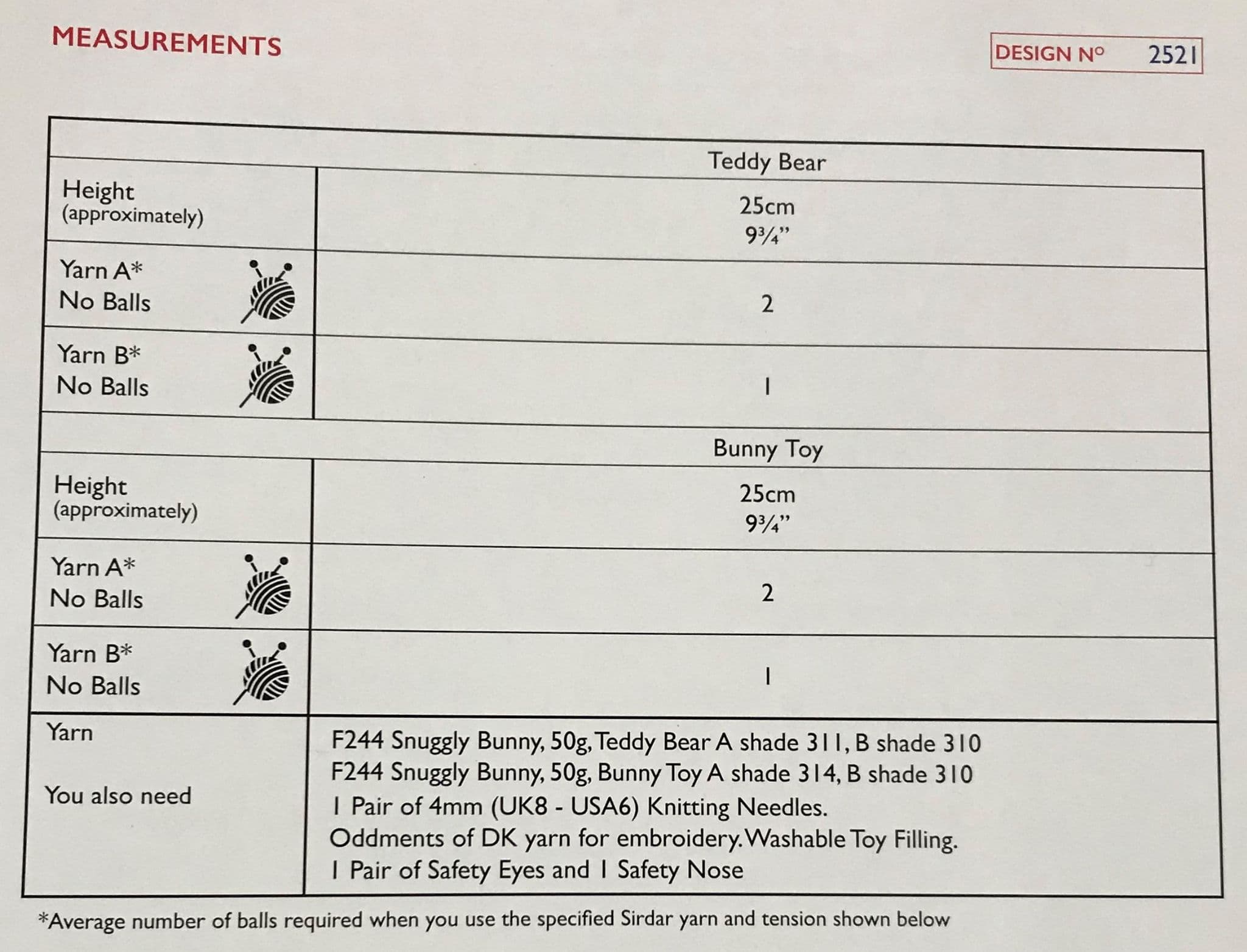 Sirdar Snuggly Bunny Knitting Pattern - Teddy Bear & Bunny Toy 2521