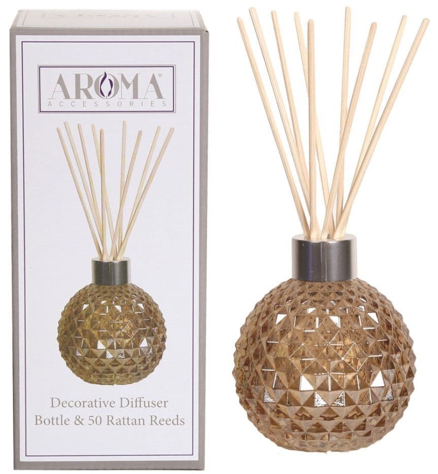 AROMA Glass Reed Diffuser Amber Lustre with 50 Rattan Reeds