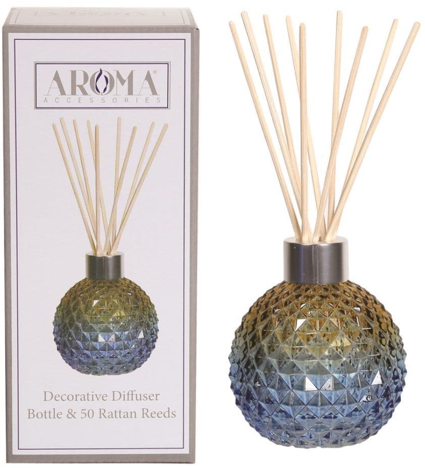 AROMA Glass Reed Diffuser Blue & Amber Lustre with 50 Rattan Reeds