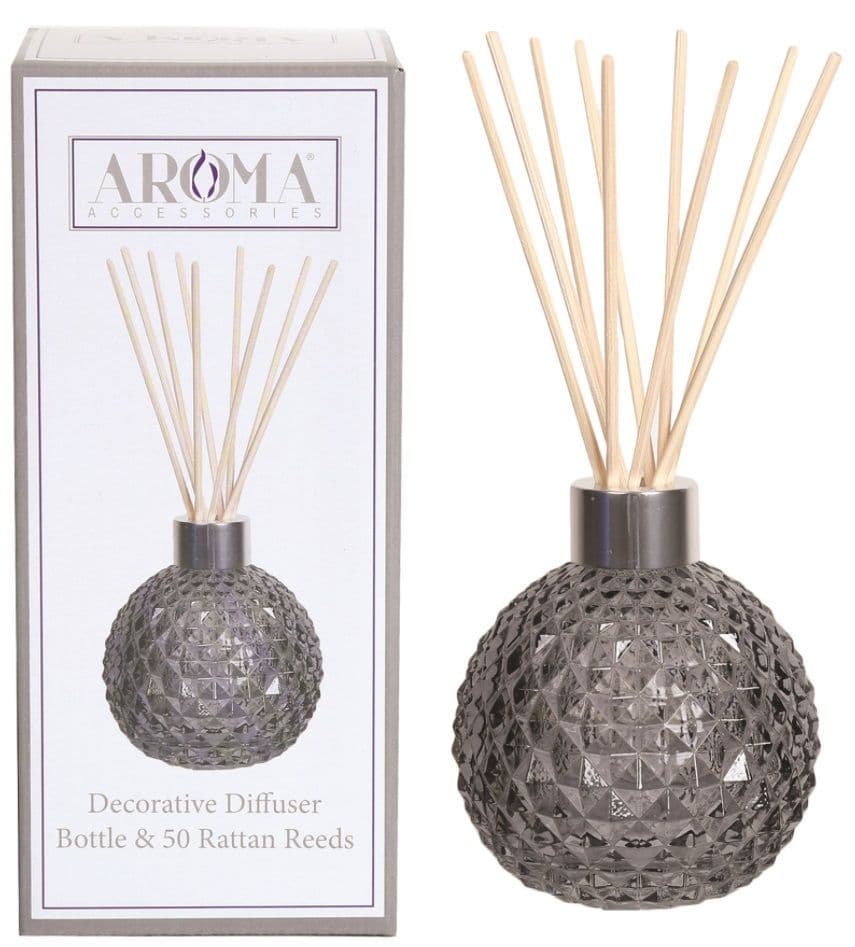 AROMA Glass Reed Diffuser Grey Lustre with 50 Rattan Reeds