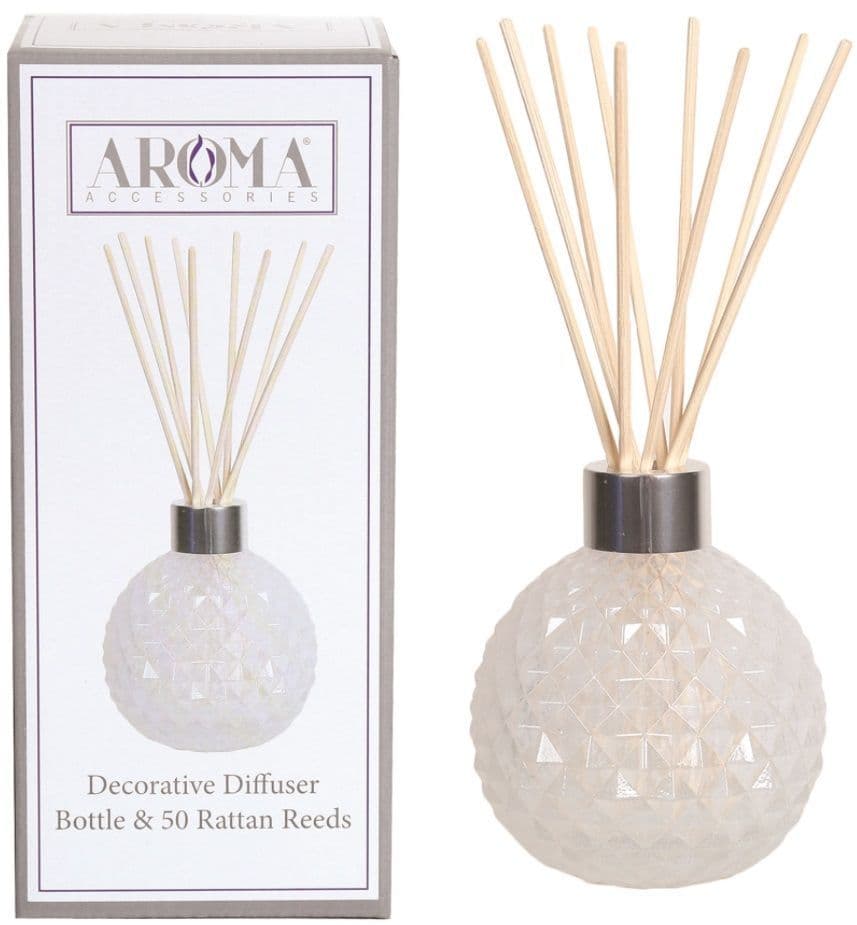 AROMA Glass Reed Diffuser White Lustre with 50 Rattan Reeds