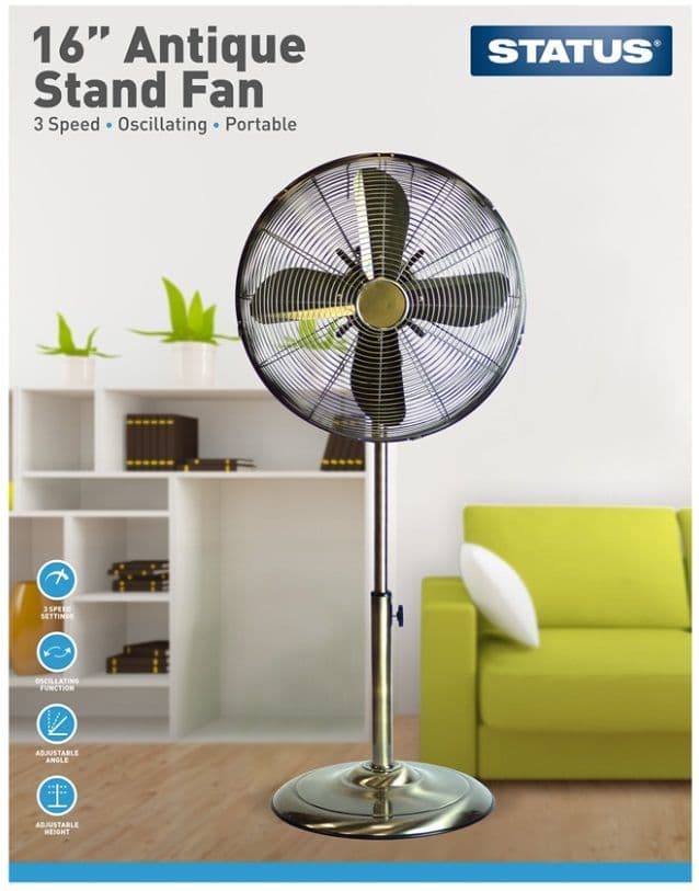 Cooling Stand Fan by Status- 16 Oscillating Antique Brass