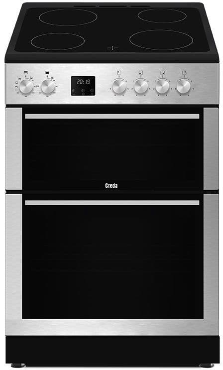 CREDA 60cm Freestanding Electric Cooker with Double Oven Silver C60CDOS ...
