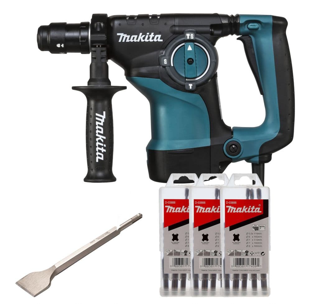 Makita HR2811F 110V 28mm SDS plus Rotary Hammer with 15 Drill Bits and ...
