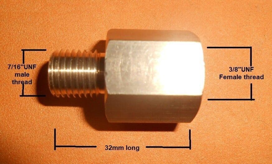 Brass Hydraulic brake or clutch pipe adapter 7/16" UNF male to 3/8" UNF ...