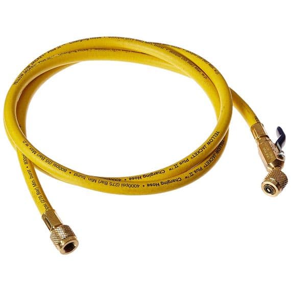 Yellow Jacket PLUS II 1/4 Refrigeration Charging Hose Yellow 72" Ball Valve