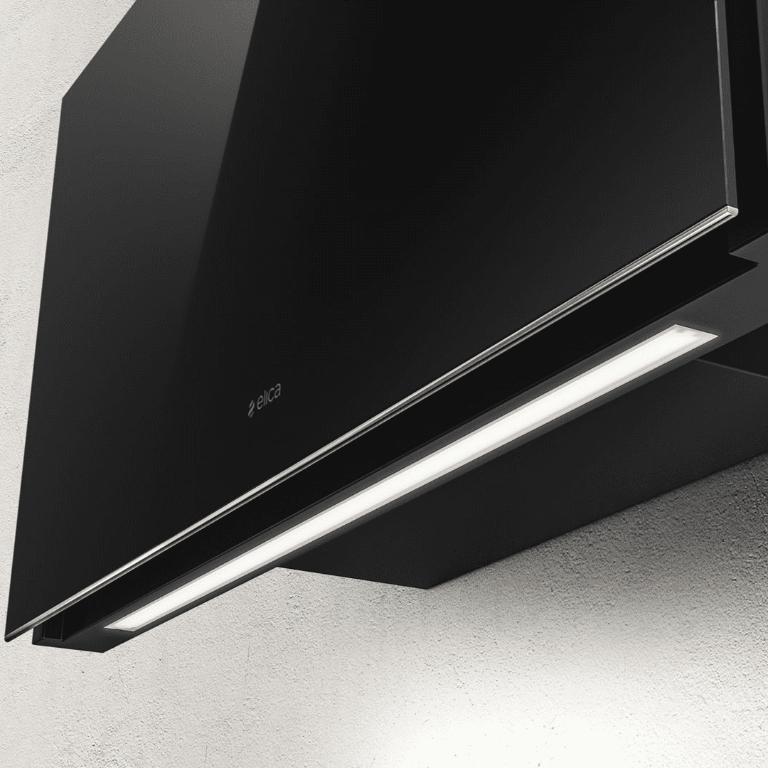 Elica Plat 80cm Built In Wall Extractor Hood in Black Glass