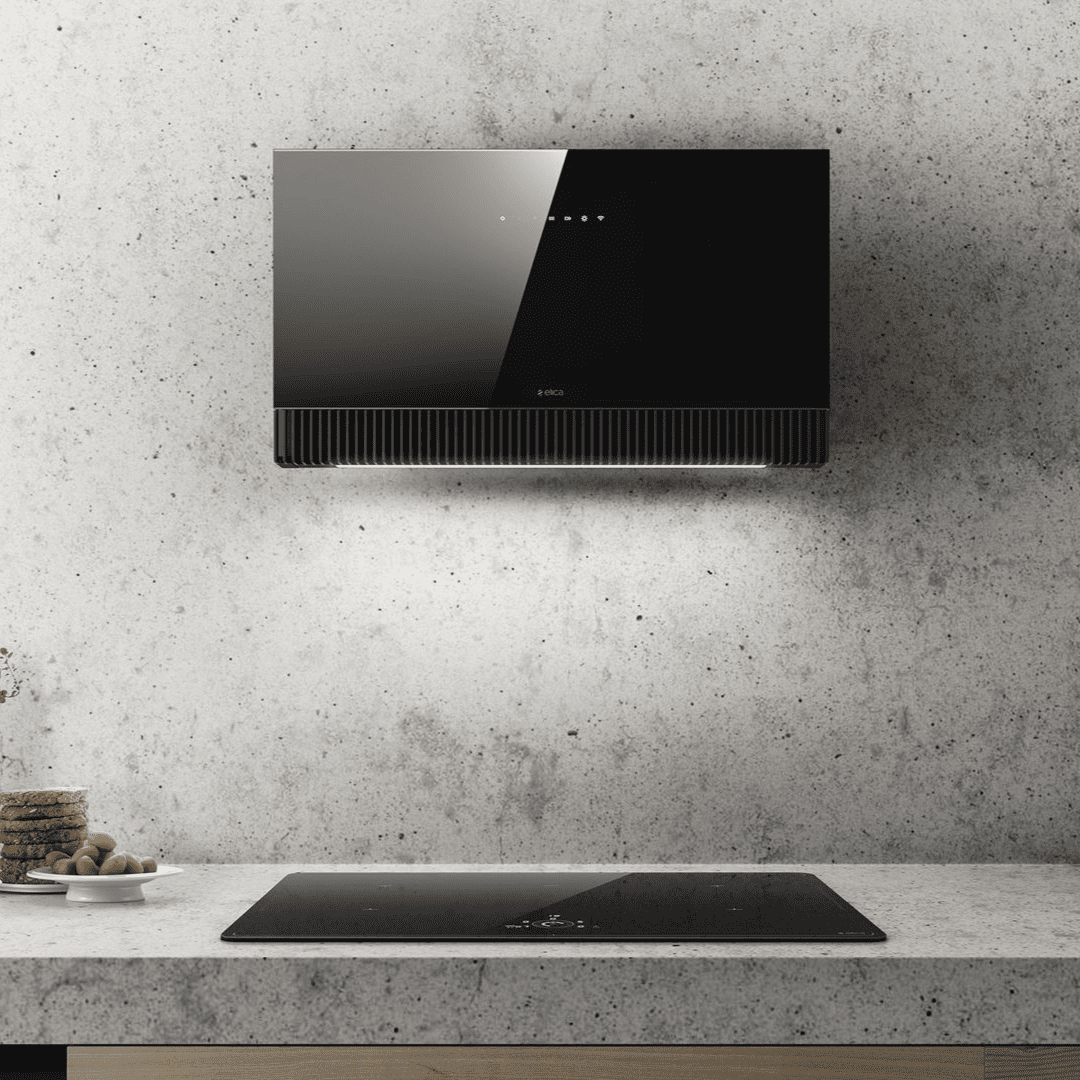 Elica Super Plat 80cm Built In Wall Extractor Hood in Black Glass