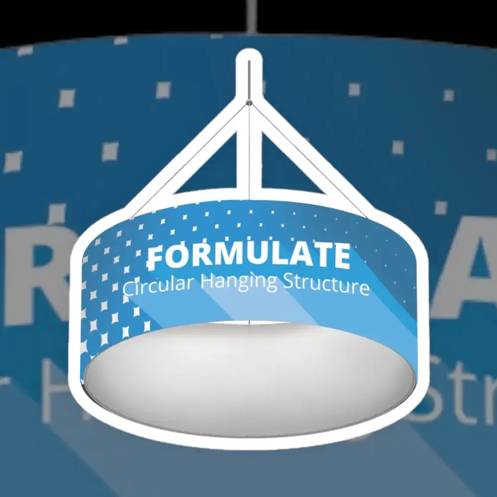 Formulate Circular Hanging Structure Fabric Display In Three Sizes