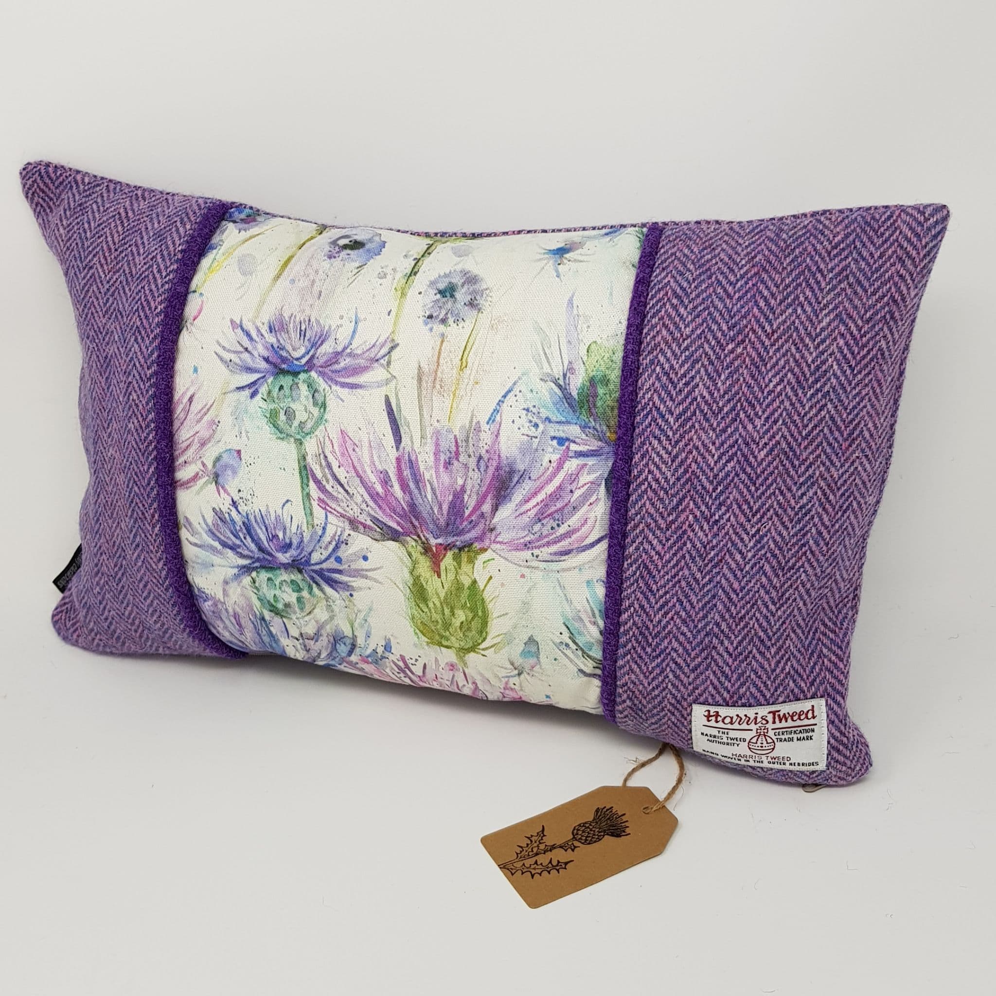 Purple Wool Thistles with genuine Harris Tweed herringbone artisan ...