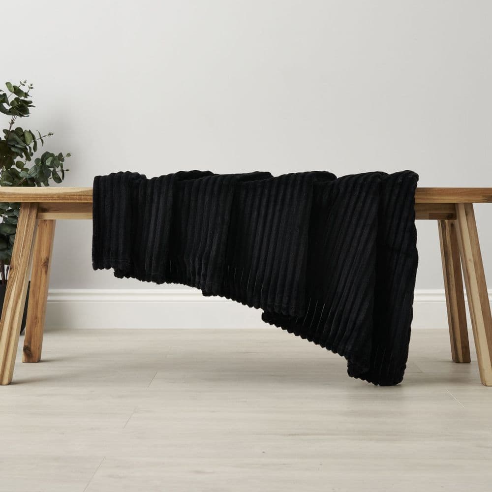 Ribbon Velour Throw Black