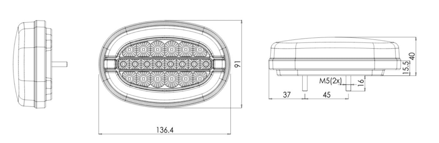 LED Oval Tail Lights - Pair - 136mm x 91mm