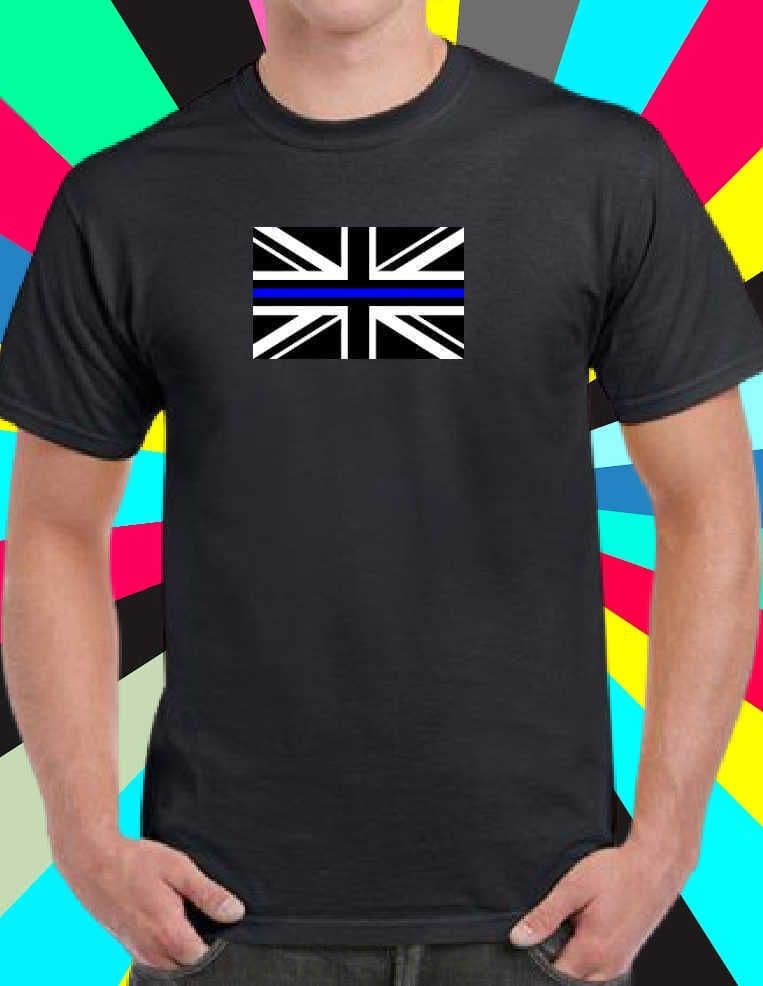 Police Thin Blue Line Union Jack Badge T Shirt various colours