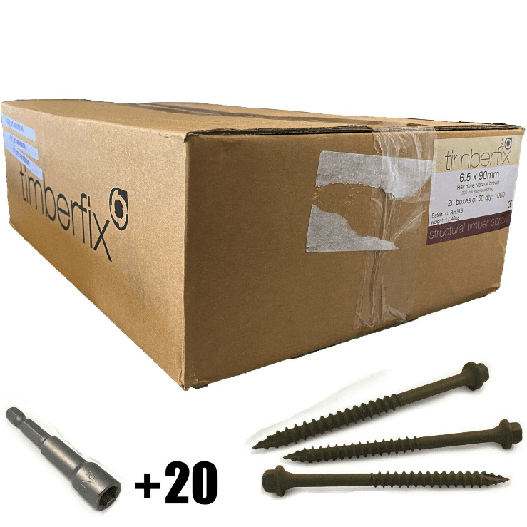 1000 6.5mmx90mm Timber Fix Hex Wood Decking Rail Sleeper Screws
