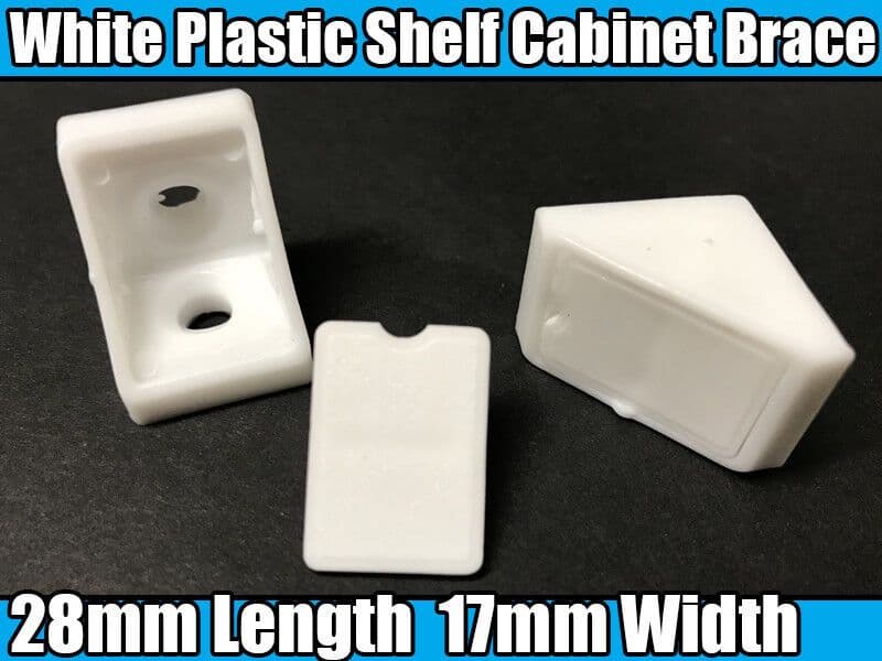 1X 28mm White Plastic Corner Cabinet Shelf Connector Brace Braket Cover ...