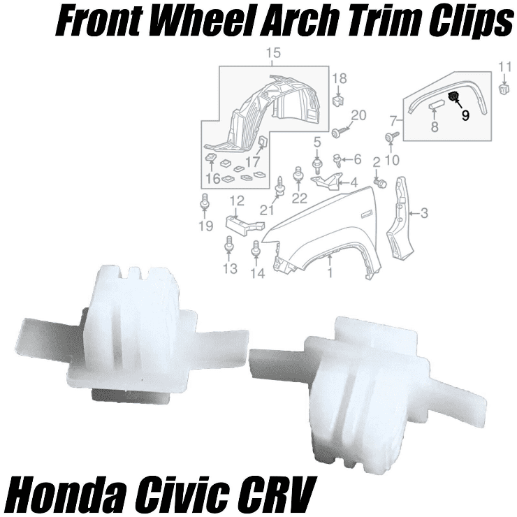 20 Front Wheel Arch Clips Surround Front Wing for Honda Civic Cr-V Crv