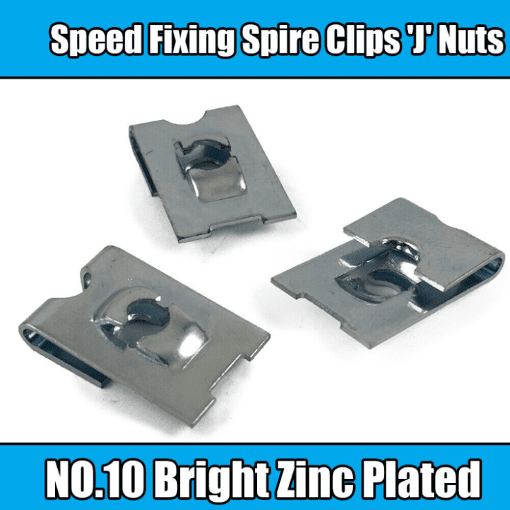 25x Spire Clips 'J' Nuts Speed Fixing Bright Zinc Plated No.10