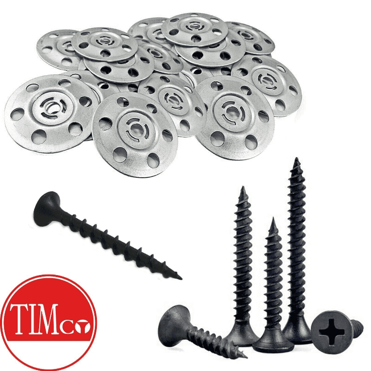 35mm Metal Insulation Discs Fixing Washer + Plasterboard 32mm Screws