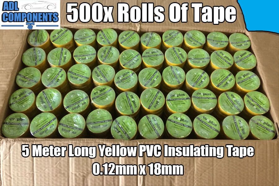 500x 5 Meter Rolls of Yellow PVC/Electrical/Insulating Tape
