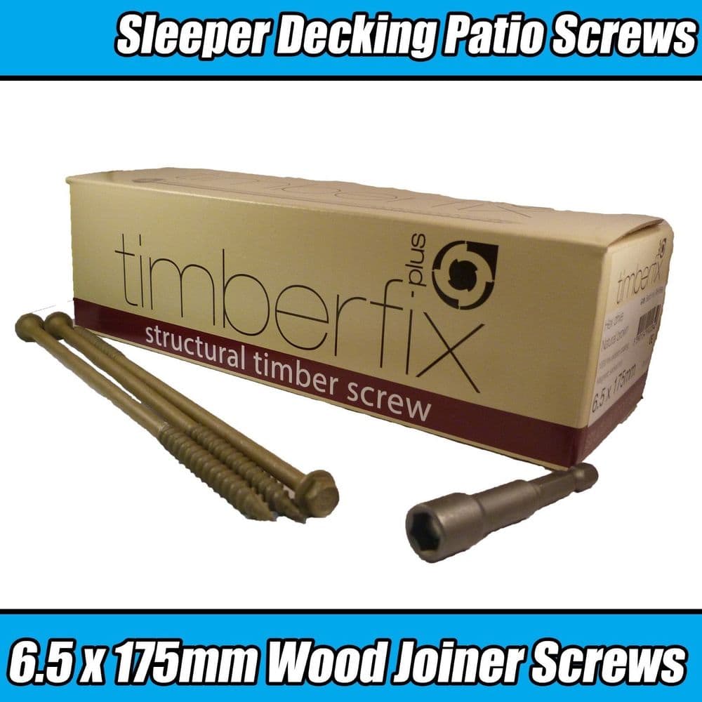 6.5mmx175mm 7" Timberfix Railway Sleeper Decking Wood Hex Screws