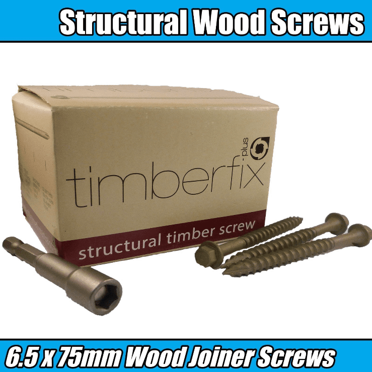 6.5mmx75mm Timberfix Structural Timber Decking Wood Hex Screws