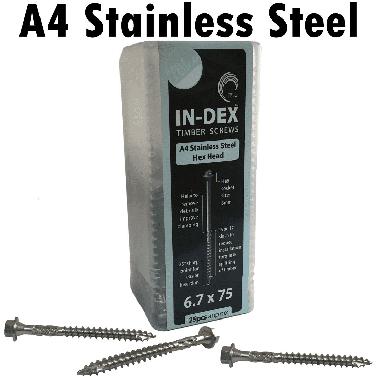 6.7X75mm 3" Index Stainless Steel A4 Landscape Sleeper Wood Hex Screws