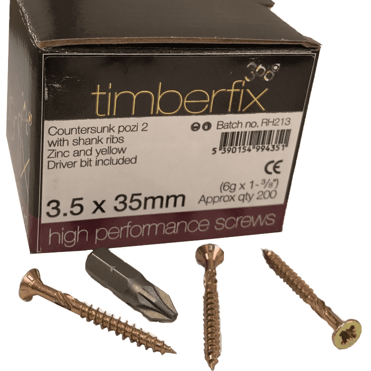 6G 3.5mmx35mm Premium Cutter Thread Wood Screws Pozi Csk Timberfix 360 Gold