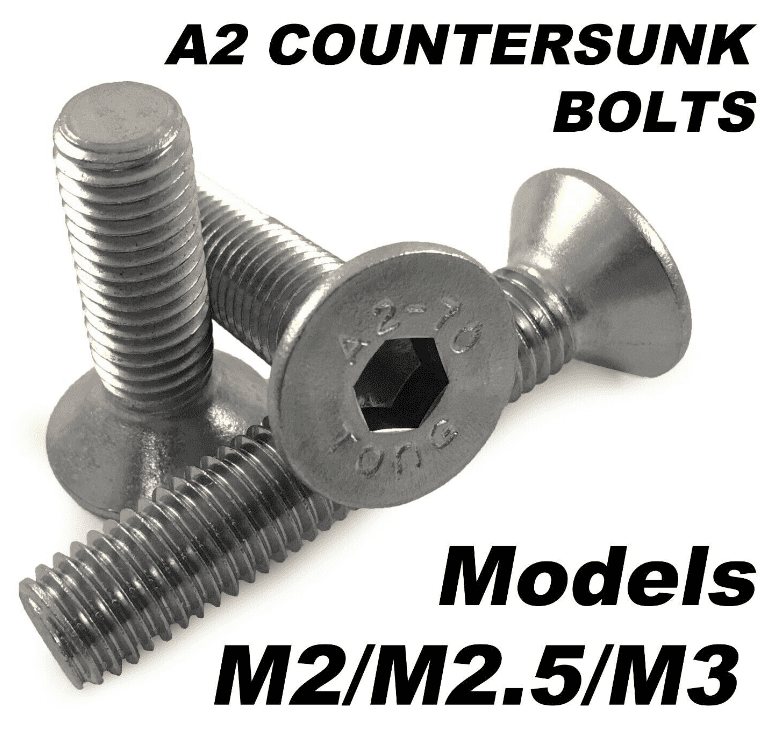 A2 Stainless Steel Countersunk Bolts M2 M2.5 M3 for Small Models