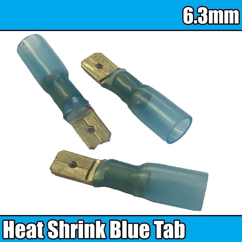 Blue Heat Shrink Male Spade Tab Insulated 6.3mm Crimp Terminals