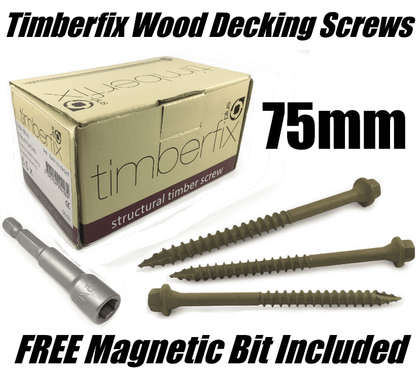 6.5mmx75mm Timberfix Hex Wood Decking Patio Rail Sleeper Lock Screws