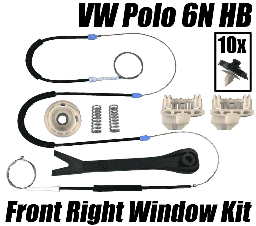 Front Right Window Regulator Kit For VW Polo + Fastener Clips