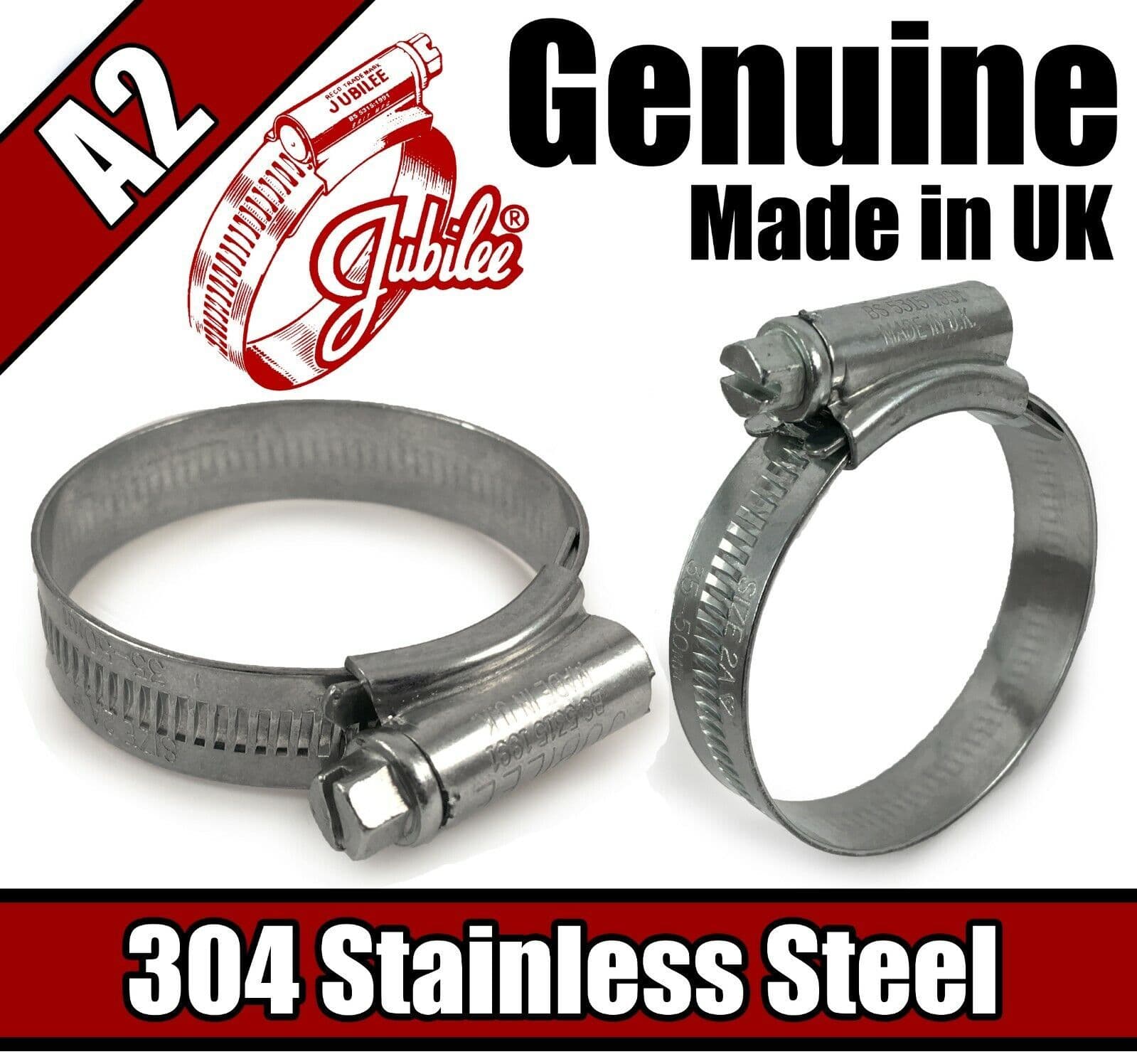 Genuine Jubilee Hose Clips Mild/A2/A4 Stainless Steel Pipe Clamps Worm ...
