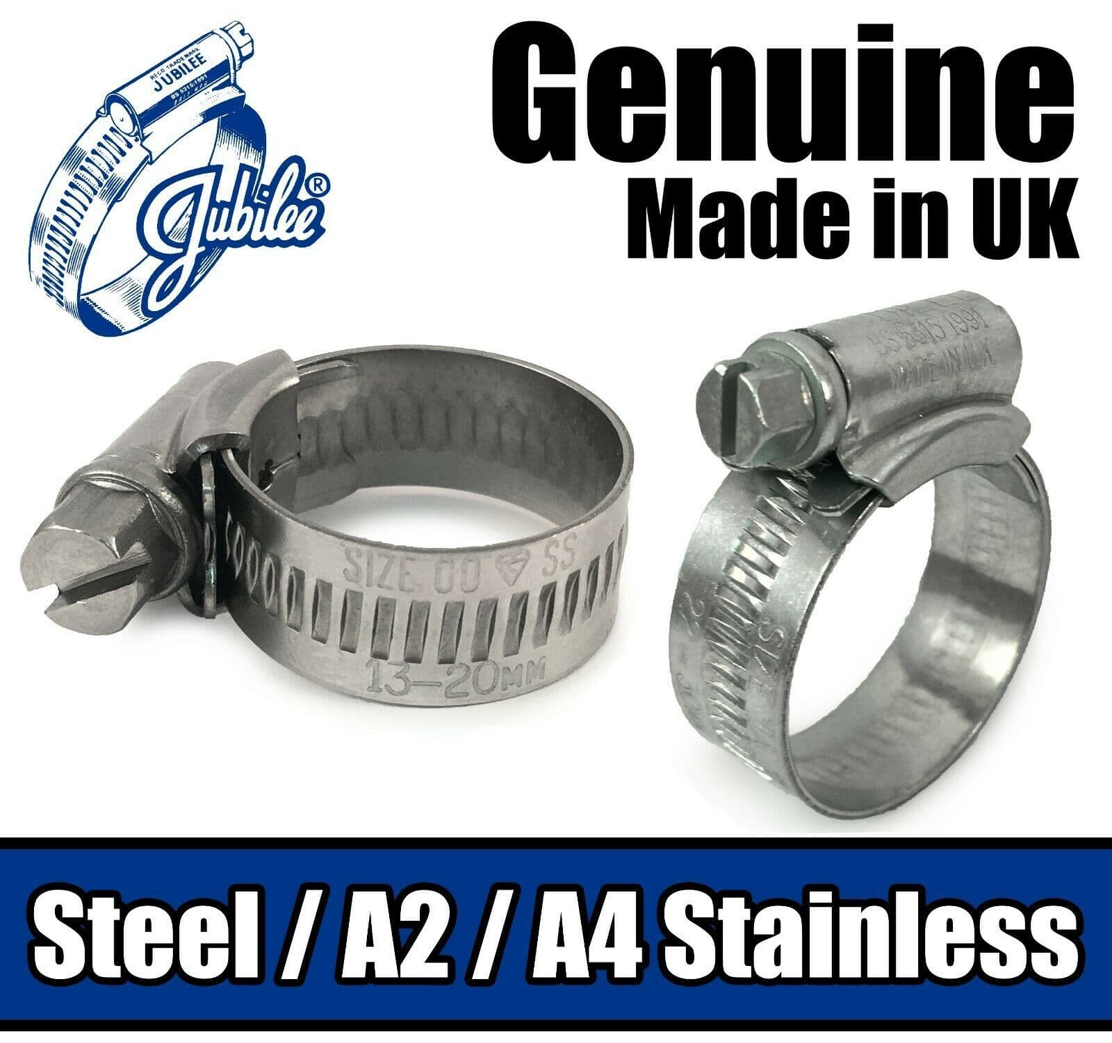 Genuine Jubilee Hose Clips Mild/A2/A4 Stainless Steel Pipe Clamps Worm ...