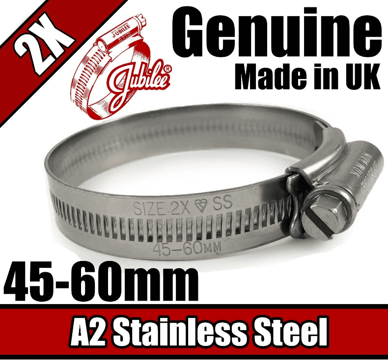 Jubilee Stainless Steel Clips Hose Pipe Clamp Worm Drive 45mm-60mm 2X