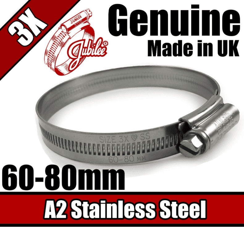 Jubilee Stainless Steel Clips Hose Pipe Clamp Worm Drive 60mm-80mm 3X
