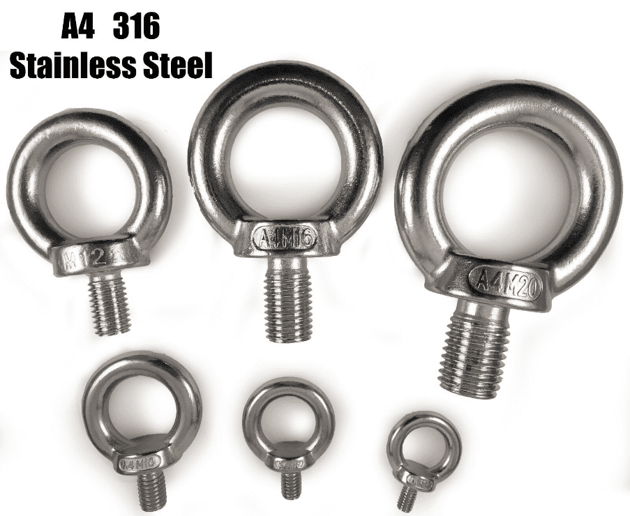 Lifting Eye Bolts A4 Marine Stainless Steel Metric Thread w/ Hex Nuts