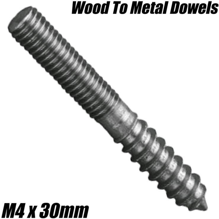 M4x30mm Wood to Metal Dowels Bolts Zinc Plated Furniture Fixing