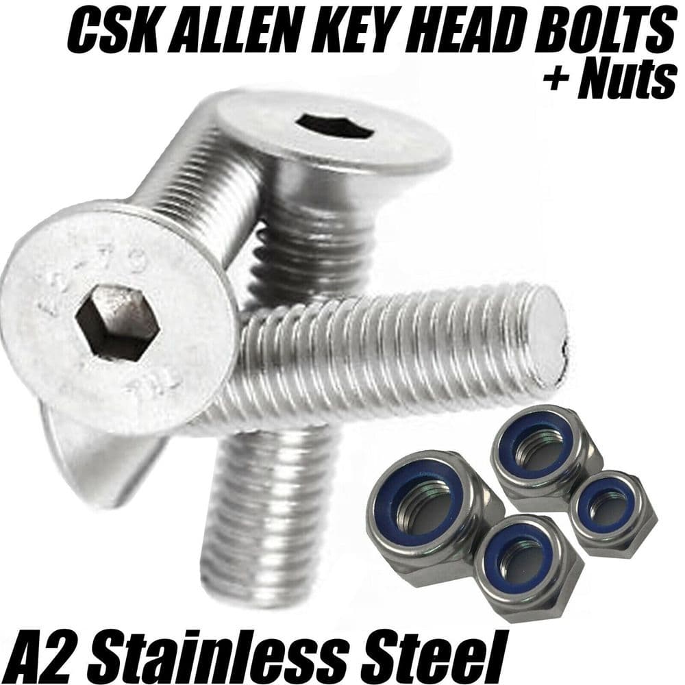 M5 A2 Stainless Steel Countersunk Screws Allen Key Socket Bolts + Nyloc ...
