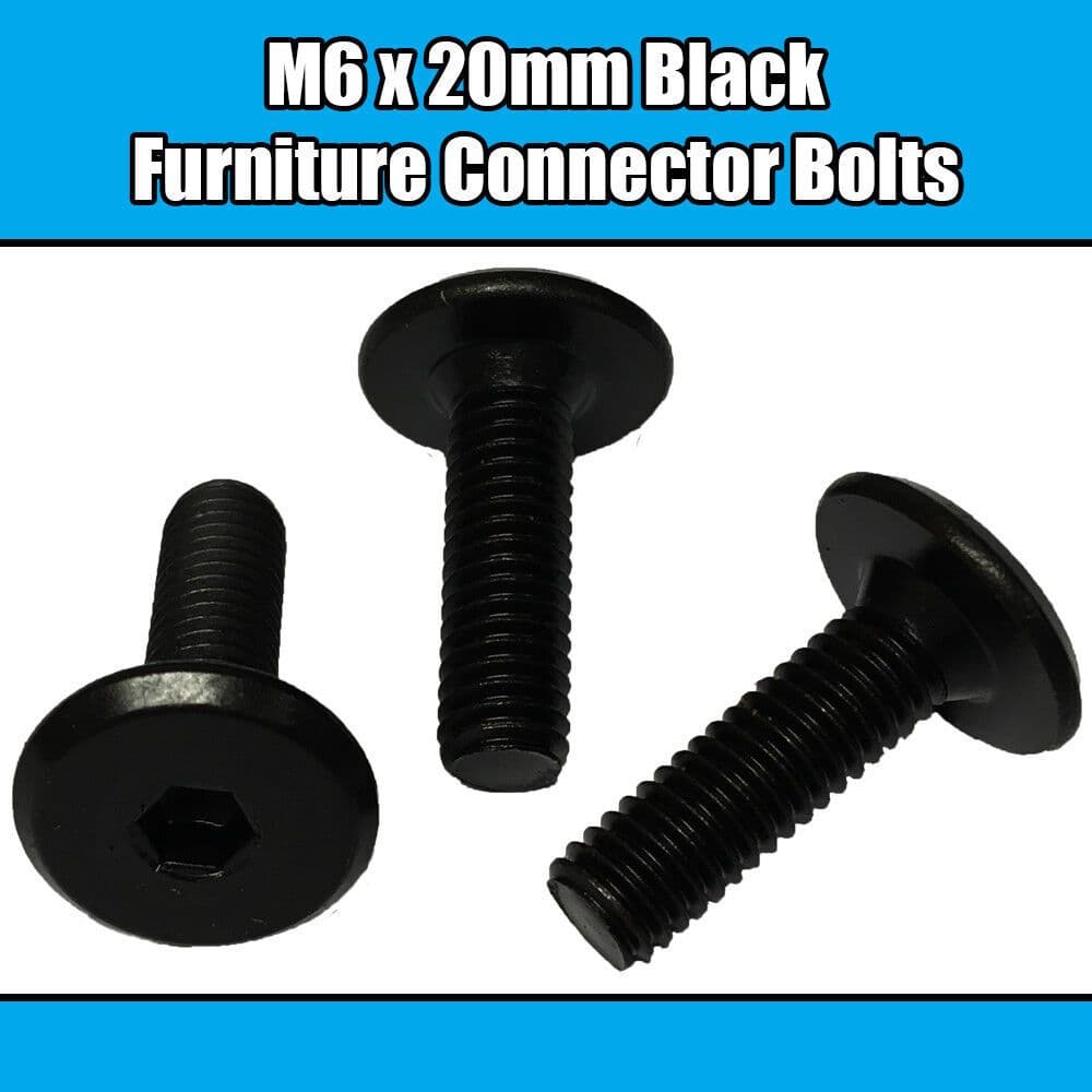 M6x20mm Black Furniture Connector Bolts Allen Joint Fixing Bed Cot Unit ...