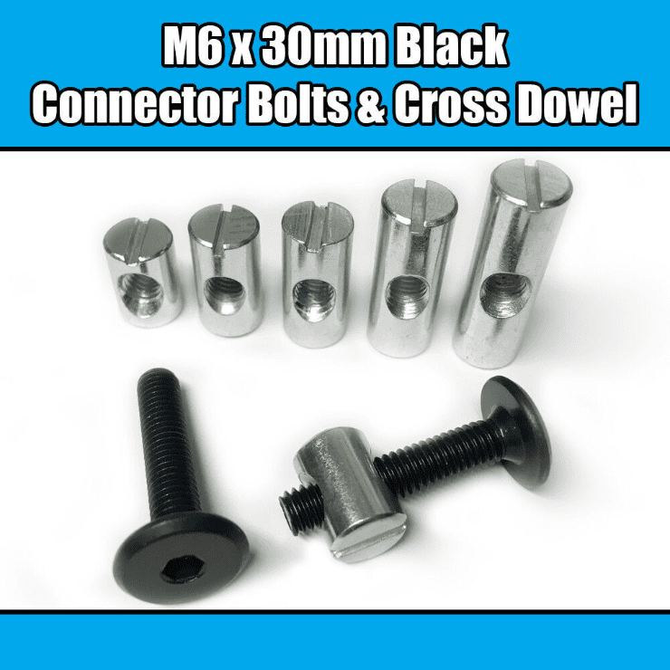 M6X30mm Black Furniture Connector Bolts & Cross Dowel Barrel Nuts