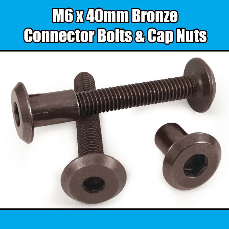 M6X40mm Bronze Furniture Connector Bolts & End Cap Nuts Joint Fixing